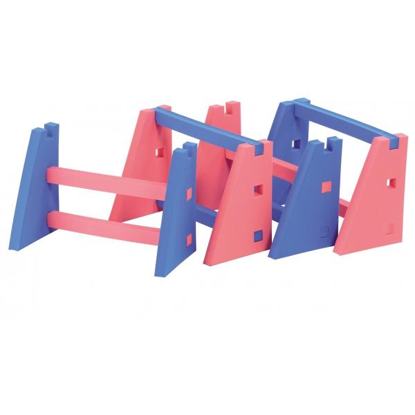 ●幅６０ｃｍ×奥行４０ｃｍ×厚み４ｃｍ●重量：５２０ｇ(１台)●材質：ポリエチレンフォーム●バーの高さ２５・４０ｃｍ●４台１組(赤×２台・青×２台)●送料：２個までＢクラス