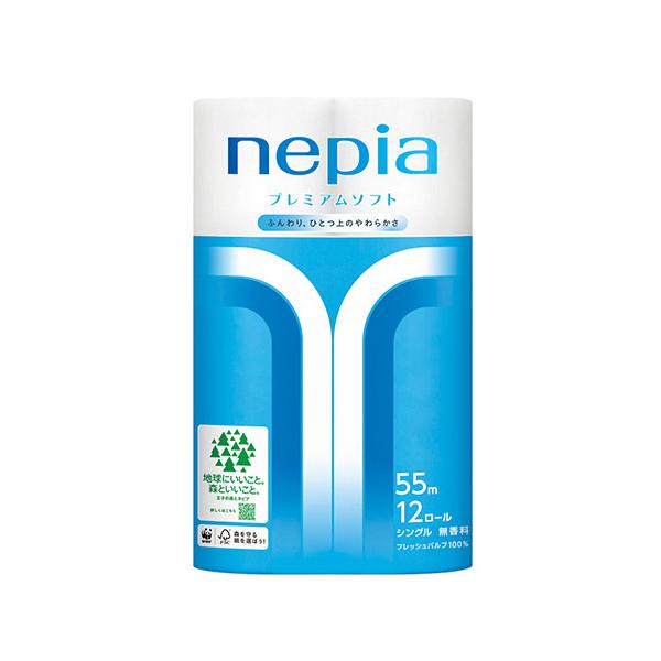 ふんわり、ひとつ上のやわらかさ。購入単位：1パック配送種別：在庫品Yahoo 通販 4901121210599 1M9499 王子ネピア ネピア NEPIA nepia プレミアムソフト シングル 55m 12ロール 家庭紙 トイレットペー...