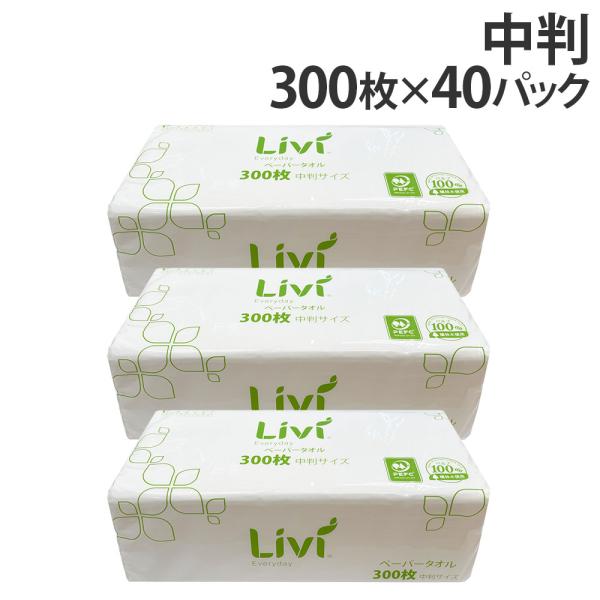 使い勝手のいい中判サイズ。購入単位：1箱(40個)配送種別：在庫品Yahoo 通販 4580287287913 3M9540 ユニバーサル・ペーパー リビィ エブリデイ ペーパータオル 中判 300枚 40個 8791 ユニバーサルぺーパー...
