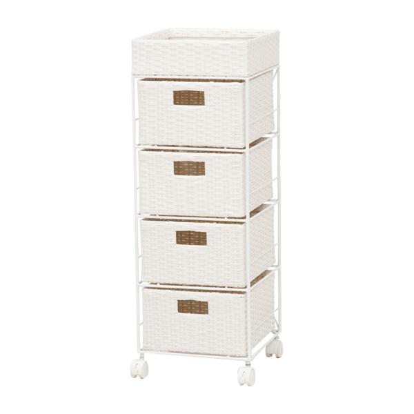 ラタン調のキャスター付き防水ランドリーラック。購入単位：1個配送種別：直送品 代引不可 返品不可 配送日時指定不可Yahoo 通販 4934257247993 JH0473 萩原 ランドリーラック RAN-2410WH RAN-2410 S...