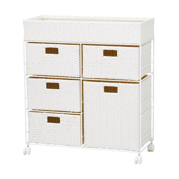 ラタン調のキャスター付き防水ランドリーラック。購入単位：1個配送種別：直送品 代引不可 返品不可 配送日時指定不可Yahoo 通販 4934257248198 JH0476 萩原 ランドリーラック RAN-2417WH RAN-2417 S...