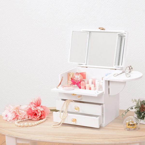 クリスタル型の取っ手が可愛い！三面鏡がついた大容量のコスメボックス。購入単位：1台配送種別：直送品 代引不可 返品不可 配送日時指定不可Yahoo 通販 4934257238809 JH0537 萩原 コスメボックス ホワイト MUD-68...