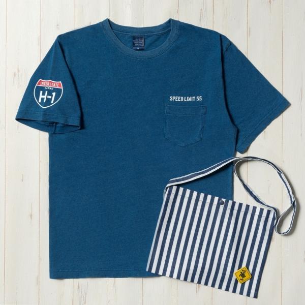 ハワイのハイウェイをイメージしたインディゴ染めのTシャツです。胸ポケットの上と、右袖にハワイの道路標識をおしゃれにプリント。ジーンズっぽい独特の抜け感は、縫製後の丸洗い加工によるもので、一枚ずつ表情が異なります。印刷は、スケートの羽生結弦選...