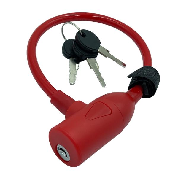 盗難防止・レッド 小 ・付属品:リバーシブルキー 3本 サイズ :φ8mm×300mm（先端部：φ13mm） 特徴 ・電動アシスト自転車のバッテリーを守る専用設計のワイヤーロック ・ワイヤー先端部はバッテリーのグリップ部などに通しやすいスリ...