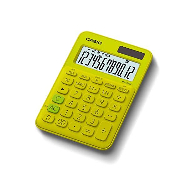 電卓・ライムグリーン  MW-C20C-YG-N・・Color:ライムグリーン・毎日がもっとワクワクする、ポップでキュートな電卓・ラウンドフォルムで使いやすいミニジャストタイプ・【桁数】12【大きさ(奥行×幅×高さ)mm】149.5×105...