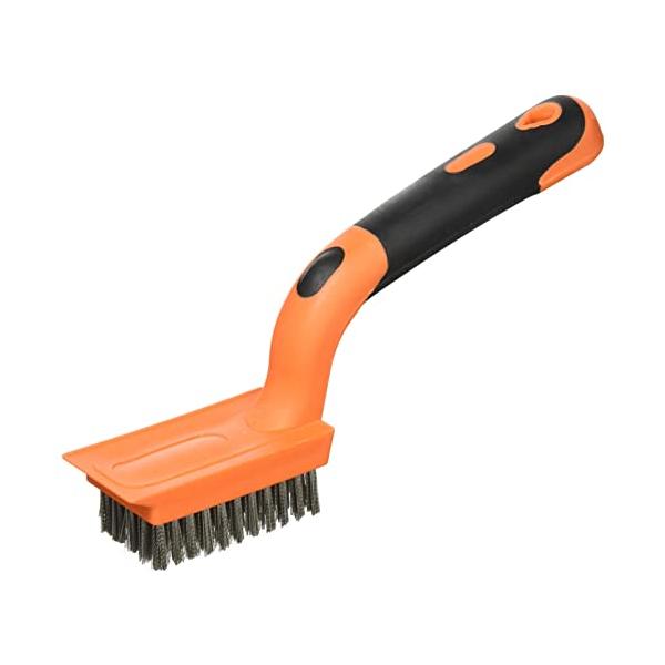 ・オレンジ×ブラック 約幅35×高さ95×奥行175mm 4907052229136・水廻りのサビ落としに・機械類の掃除などに・先端部分にワイドなヘラ付・【品質表示】材質/ブラシ部:ステンレス、本体:ポリプロピレン、グリップ:TPR・製造国:中国