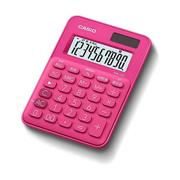 電卓・ビビッドピンク 120×85.5×19.4(mm) MW-C8C-RD-N・・Color:ビビッドピンク・毎日がもっとワクワクする、ポップでキュートな電卓・ラウンドフォルムで使いやすいミニミニジャストタイプ・【桁数】10【大きさ(奥行...