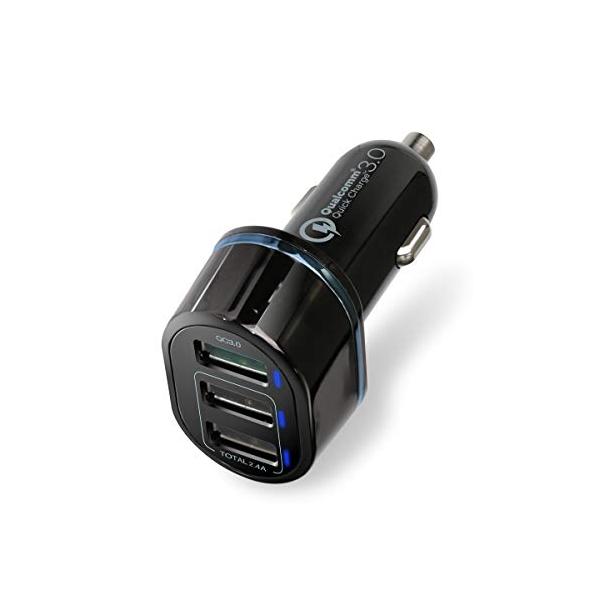 3ポート(Type-A)ブラック/-/EC-DC04BK・Style:3ポート(Type-A)・パッケージ個数:1・自動車のアクセサリソケットに差し込むことで、Quick Charge (TM) 3.0対応のスマートフォンを車で急速充電でき...