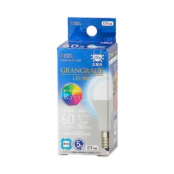 1個入・昼光色 60形相当 LDA6D-G-E17 RA・・Color:昼光色Size:60形相当Style:1個入・【 特 長 】　彩りあざやかRa93「GRANGRADE」LED電球　自然光に近いあざやかさ　小形電球60形相当の明るさ　...