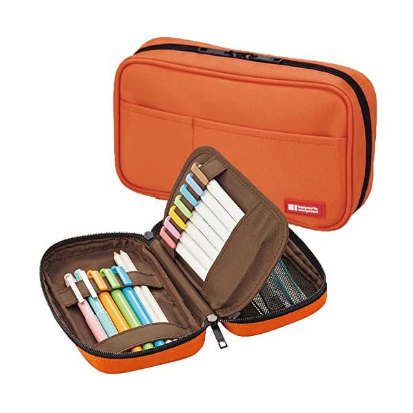 シングル・橙 シングル A7551-4・・Size:シングルColor:橙・【収容量】12~14本程度(ペンの太さによって異なる)・【特徴】見開きブックタイプ・【内ポケット】小型メッシュポケット×3・大型メッシュポケット×1・【外ポケット】...