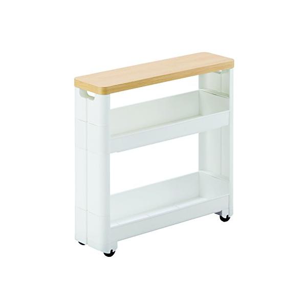 ・ホワイト 幅12.5×奥行45×高さ43cm F2549・商品サイズ:幅12.5×奥行45×高さ43cm・重量:1420g・材質:本体/ポリプロピレン 天板/木製・生産国:日本・奥行45cm 3段タイプ コロ付