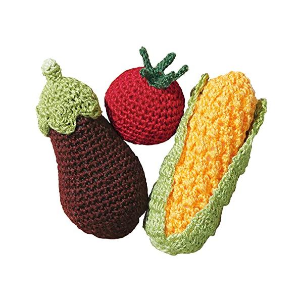 あみぐるみキット・マルチカラー  EG-128・キット内容:エミーグランデ、手芸用綿、作り方説明書・用意するもの:2/0号かぎ針、とじ針、はさみ・出来上がり寸法:トマト:約縦3.5cm×横3.5cm、とうもろこし:約縦9cm×横4cm、なす...