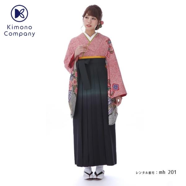 <商品名>　mh_201：赤しぼり小花618/グリーン黒ボカシ　95cm<素材>　高級化繊<サイズ>　裄丈68cm / 袴丈95cm<対応身長>　156cmから168cm位(草履：156-16...