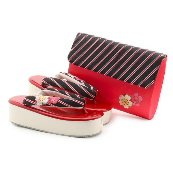 【アウトレット】振袖 草履 バッグ セット 成人式 赤 黒 草履バッグセット 振袖用 フリーサイズ Lサイズ 振り袖 桜柄ストライプ サテン梅刺繍 日本製 痛くない 振袖 卒業袴 ママ振 おしゃれ はたち ぞうり 草履バック 草履バックセッ...