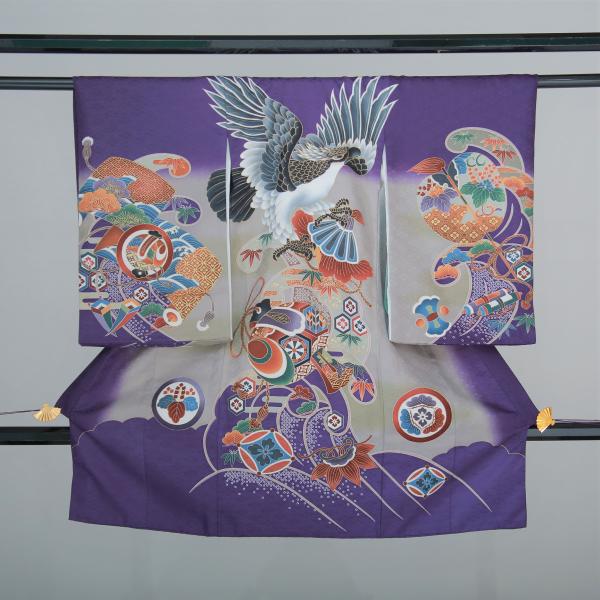 男児産着レンタル【紫/鷹と鼓】お宮参り 初着 祝着 フルセット 着物 赤ちゃん 男の子 ベビー 記念撮影【ご確認】※原則ご希望利用日から10日以上前の予約でご用意しております。ご利用日が直近の場合、お届けが難しい可能性がございます。※「予約...