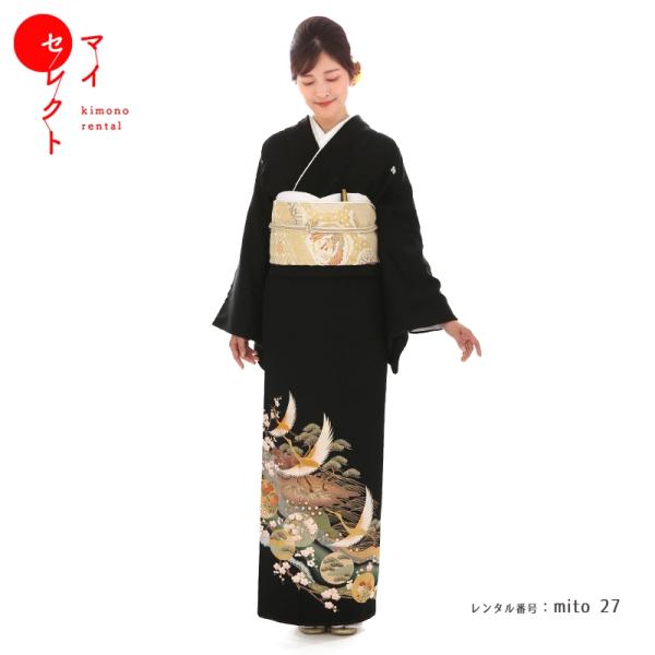 <商品名>　mito_27　:　北230　梅　ツル<素材>　表地：正絹100％　裏地：比翼仕立合成繊維<サイズ>　裄67cm・身丈153cm・袖丈49cm<対応身長>　148cmから153cm...