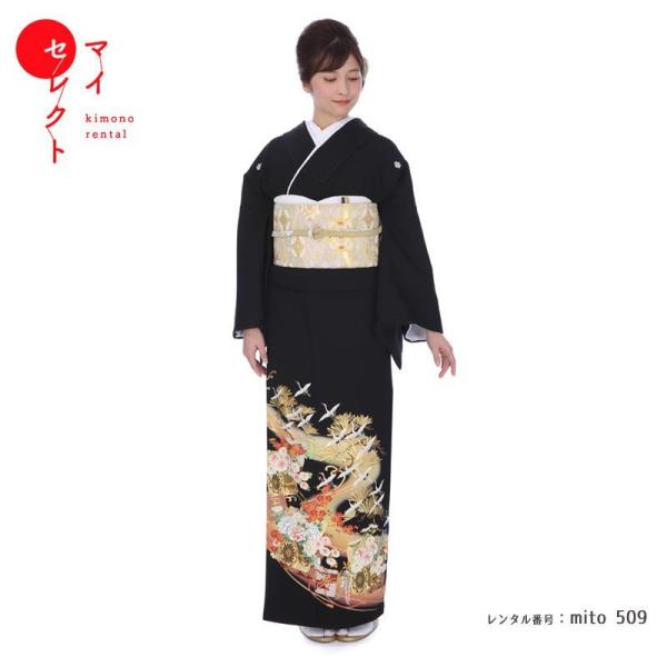↓【もっと見る】をクリックして予約状況カレンダーをご確認してください。<商品名>　mito_509　:　花車色紙に老松翔鶴　S<素材>　表地：正絹100％　裏地：比翼仕立合成繊維<サイズ>　裄66cm・身...