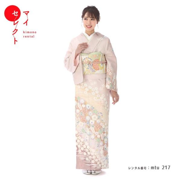 ↓【もっと見る】をクリックして予約状況カレンダーをご確認してください。<商品名>　mtu_217　:　訪問着　桂由美　春映　薄ピンク<素材>　表地：正絹100％　裏地：比翼仕立合成繊維<サイズ>　裄68c...