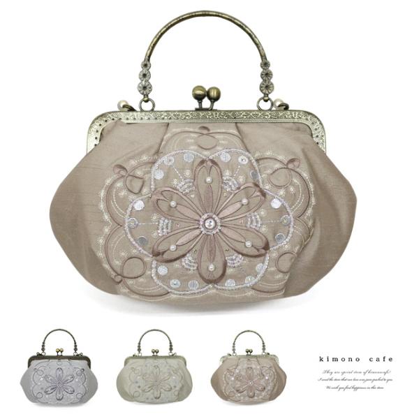 バッグ パール＆ビーズ 花 レトロ 卒業式 バッグ 袴 成人式 卒業式 ベージュ クリーム シルバー カジュアル ハンドバッグ素材表地：ポリエステル100％裏地：綿100％サイズ(約)横幅24cm×高さ24cm(持ち手を除く：17.5cm)...