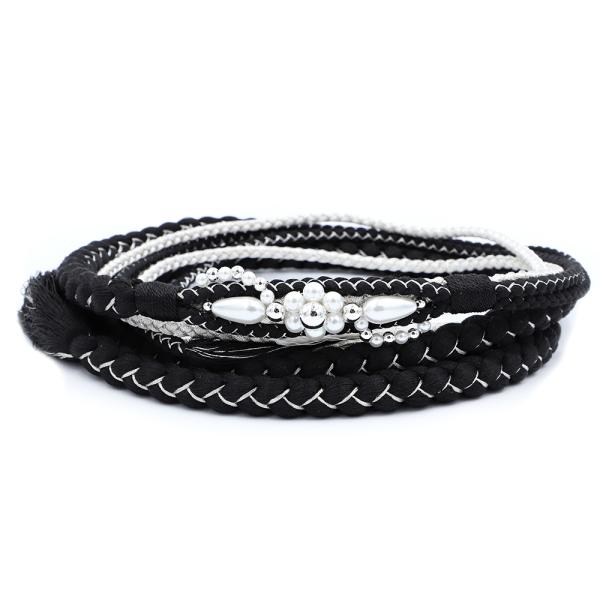 帯締め 飾り紐 振袖用 正絹 成人式 黒 銀 パール ビーズ 丸組紐 フォーマル セミフォーマル 礼装 結婚式 卒業式 お洒落 華やか キラキラ 大人可愛い 上品 エレガント 締まる 締めやすい 単品 No.10-6642■長さ 約155c...