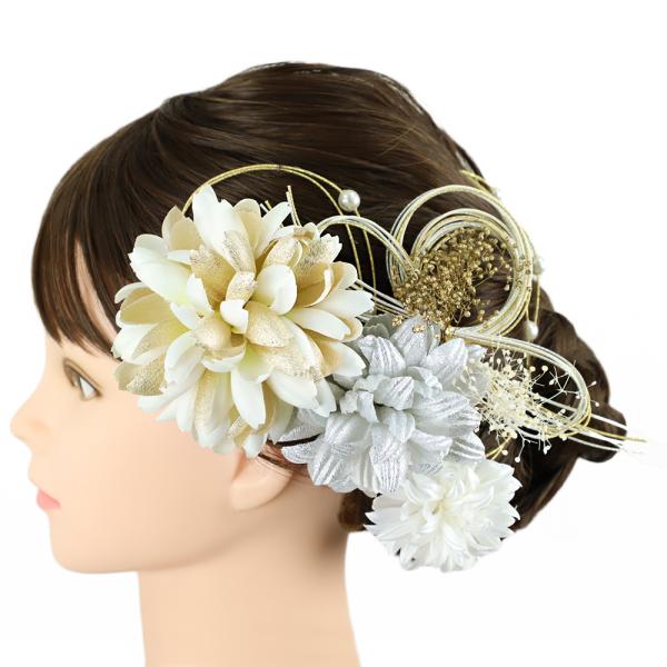 髪飾り 成人式 花 振袖 前撮り 袴 花 菊 カスミソウ 7点セット 白 オフホワイト 金 銀 水引 組紐 造花 パール ビーズ トレンド 華奢 Ｕピン かんざし 簪 小さい 大人可愛い 粋 日本製 お洒落 卒業式 結婚式 入園式 卒園式 ...