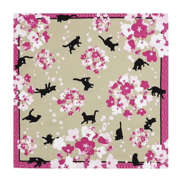 風呂敷 日本製 50cm幅 中巾 ピンク 紫 ベージュ 白 オフホイト 猫 ネコ 動物 桜 さくら サクラ 花 花びら 和柄 有職 縮小風呂敷 綿100％ 粋 モダン 北欧 テーブルクロス インテリア スカーフ リメイク タペストリー ワイ...