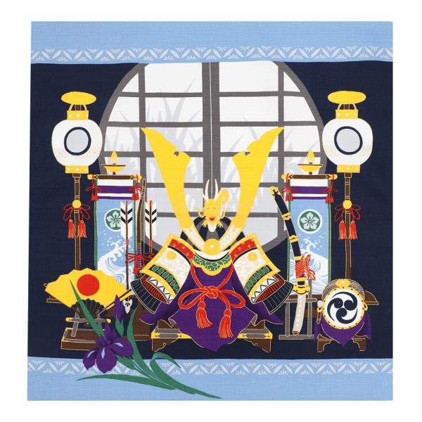 風呂敷 日本製 50cm幅 中巾 端午の節句 龍 竜 ドラゴン 兜 甲 扇子 竹 刀 餅 太鼓 お祝い こどもの日 和柄 有職 縮小風呂敷 綿100％ 粋 モダン 北欧 テーブルクロス インテリア スカーフ リメイク タペストリー ワイン包...