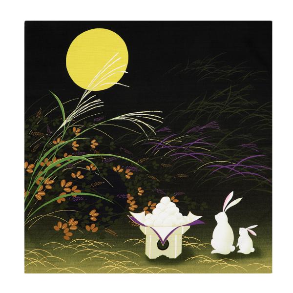 風呂敷 日本製 50cm幅 中巾 お月見 月見団子 うさぎ ウサギ 兎 月 夜 すすき 麦 稲 夜空 夜 秋 有職 縮小風呂敷 綿100％ 粋 モダン 北欧 テーブルクロス インテリア スカーフ リメイク タペストリー ワイン包装 ペットキ...