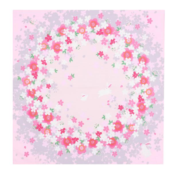 風呂敷 日本製 50cm幅 中巾 桜 さくら サクラ 兎 ウサギ うさぎ 春 桜の輪 有職 縮小風呂敷 綿100％ 粋 モダン 北欧 テーブルクロス インテリア スカーフ リメイク タペストリー ワイン包装 ペットキャリー プレゼント 贈り...