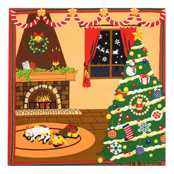 風呂敷 日本製 50cm幅 中巾 三毛猫みけの夢日記 みけのクリスマス 12月 クリスマス ツリー リース トナカイ プレゼント 三毛猫 みけねこ ネコ ねこ 猫 雪だるま 綿100％ 粋 モダン 北欧 テーブルクロス インテリア スカーフ...