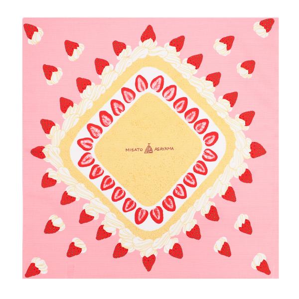 風呂敷 日本製 50cm幅 中巾 ケーキ 果物 フルーツ ピンク いちご イチゴ 苺 ショートケーキ 苺のショートケーキ ホイップ 浅山美里 ASAYAMAMISATO 和 綿100％ 粋 モダン 北欧 テーブルクロス インテリア スカーフ...