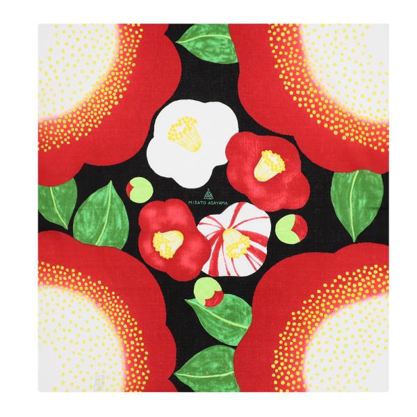風呂敷 日本製 50cm幅 中巾 椿 つばき ツバキ 赤 黒 オフホワイト 浅山美里 ASAYAMAMISATO 和 綿100％ 粋 モダン 北欧 テーブルクロス インテリア スカーフ リメイク タペストリー ワイン包装 ペットキャリー プ...