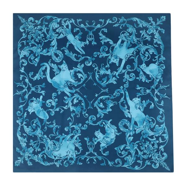 風呂敷 日本製 97cm幅 二四巾 水色 スカイブルー ネイビー 猫 ねこ ネコ ねこの輪舞曲 LaLaLu ララル 動物 和 綿100％ 粋 モダン 北欧 テーブルクロス インテリア スカーフ リメイク タペストリー ワイン包装 ペットキ...