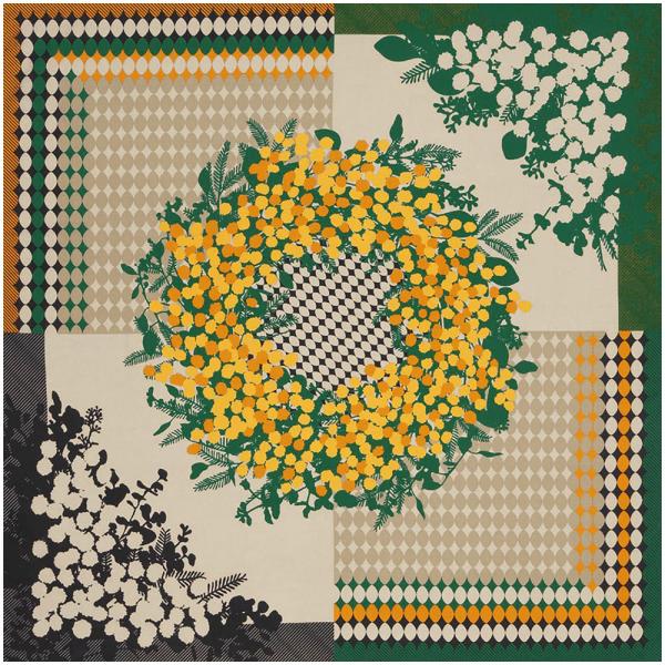 風呂敷 日本製 97cm幅 二四巾 綿100％ ディア・レディー ミモザ 花 黄色 緑 プレゼント 母の日 誕生日 リメイク 布 生地 お洒落 個性的 No.26-0162■サイズ   約 97cm × 約 97cm ▽商品詳細■素材綿10...