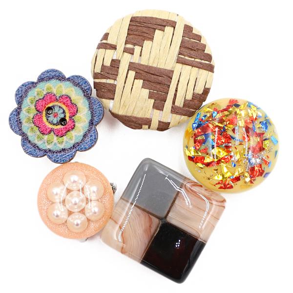 帯留 5個セット 極小サイズ ミニ　黒 ピンク 緑 水色 紫 ベージュ 猫 ラメ 丸型 四角 花 三分紐 三分締め アクリル クリア マーブル 涼しげ カジュアル 洒落着用 かわいい かっこいい 粋 パーティ 観劇 映画観賞 食事会 帯締め...