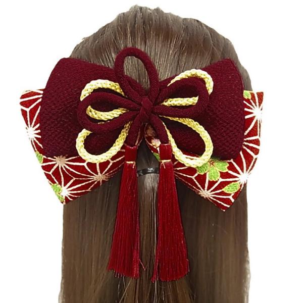 髪飾り 成人式 振袖 袴 リボン 赤 麻の葉 かんざし 簪 髪かざり 和柄 ちりめん 古典 レトロ 和装 ヘッドドレス 卒業式 結婚式 入園式 卒園式 謝恩会 七五三 浴衣 パーティー 9-3361■詳細　・ハンドメイド■カラー　　落ち着い...