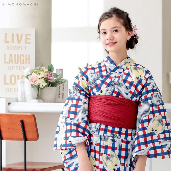 KIMONOMACHI (Prices down)浴衣 子供 こども 浴衣単品「赤×青 KIMONOMACHI (Prices down)浴衣 子供 こども 浴衣単品「赤×青