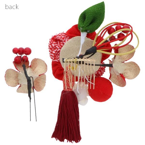 Prices down2）成人式 髪飾り 赤 つまみ細工 花 椿 2点セット「赤色