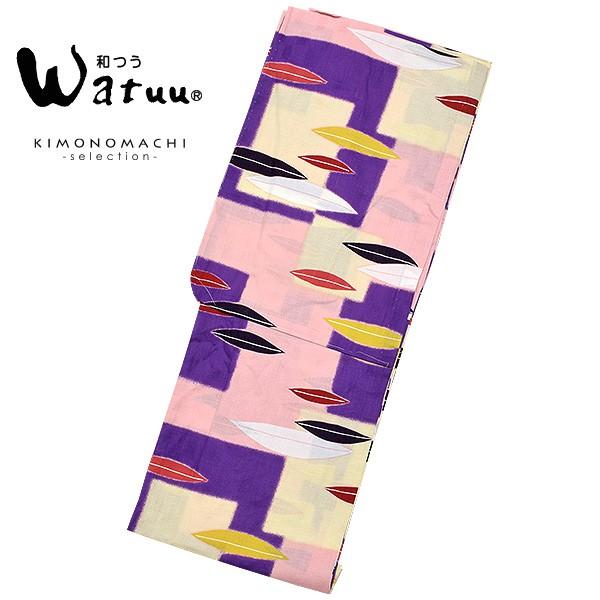 和つう 浴衣単品「パープル、ピンク、クリーム スクエアにリーフ」ブランド浴衣単品 レディース 浴衣単品 変わり織り浴衣ss2512ykl35 Prices down2）和つう 浴衣単品「パープル ピンク クリーム スクエアに