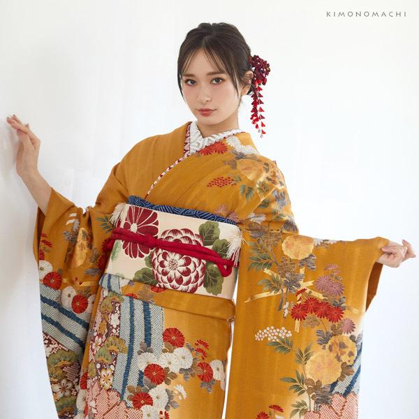 髪飾り つまみ細工 成人式 「エンジ色つまみの花、房下がり No 髪飾り つまみ細工 成人式 「エンジ色つまみの花、房下がり No