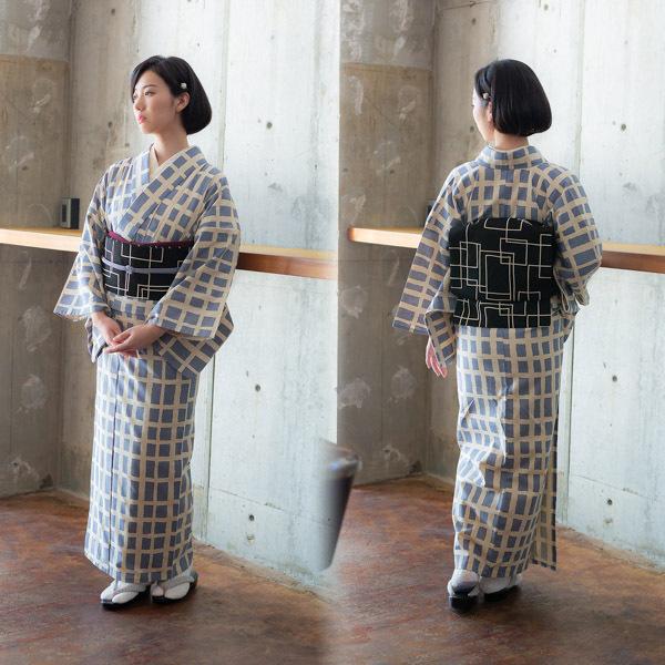 KIMONOMACHI 洗える着物 小紋 木綿 単品 「綿麻 ブルーグレー KIMONOMACHI 洗える着物 小紋 木綿 単品 「綿麻 ブルーグレー