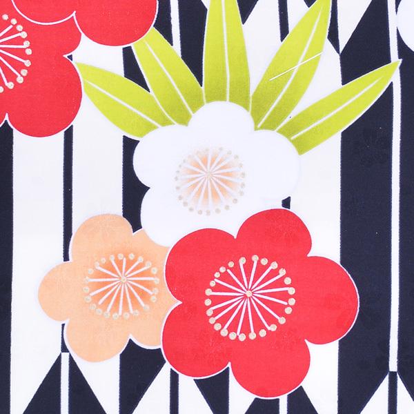 袷着物 単品「黒矢羽根 梅・笹」フリーサイズ 着物 小紋 洗える着物 お