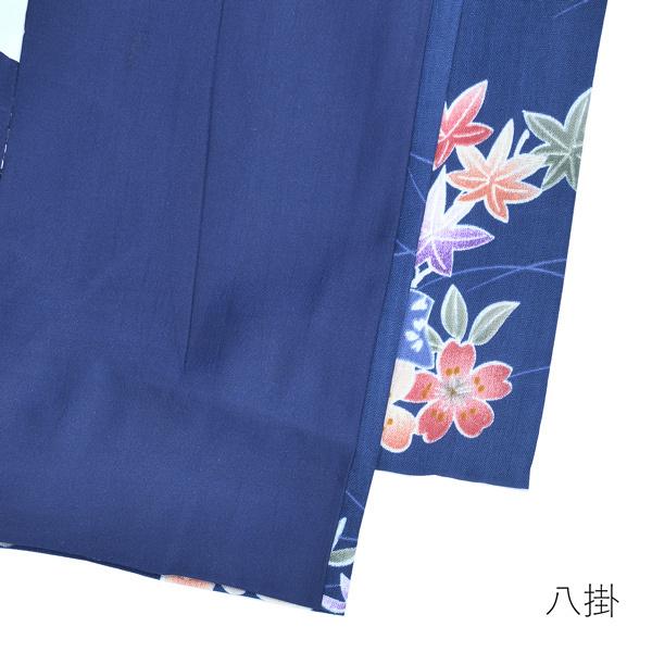 袷着物 単品「紺 菊・桜・熨斗」フリーサイズ 着物 小紋 洗える着物 お