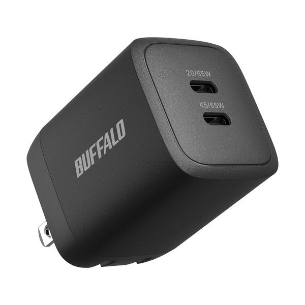 BUFFALO BSACPD6500C2BK PD65W対応 AC充電器 Type-C×2ポート  ブラック 131
