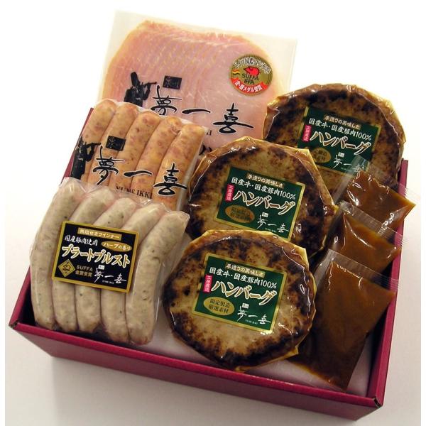 ★こちらの商品はメーカー直送の為、「代金引換」のご注文、また他の商品とは同梱出来ません。【商品内容】手造り　焼ハンバーグ110ｇ×3ハンバーグデミソース30ｇ×3ロースハムスライス110ｇあらびきウインナー130ｇブラートブルスト120ｇ【...