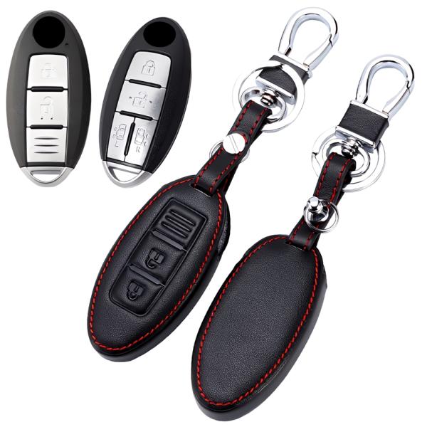 【ご確認】２枚目の適合キー画像と、実物キーをご確認下さい。車種名が同じでも、年式等で形状が異なる場合が御座います。【内容/材質】キーケース：本革キーホルダー：亜鉛合金+本革ベルト赤いステッチが魅力的な黒革キーカバーです。傷 汚れからキーを守...