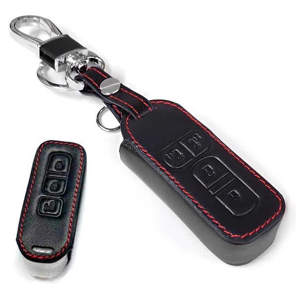 ご覧いただきありがとうございます。【ご確認】２枚目の適合キー画像と、実物キーをご確認下さい。車種名が同じでも、年式等で形状が異なる場合が御座います。【内容/材質】キーケース：本革（黒革+赤ステッチ）キーホルダー：亜鉛合金+本革ベルト赤いステ...