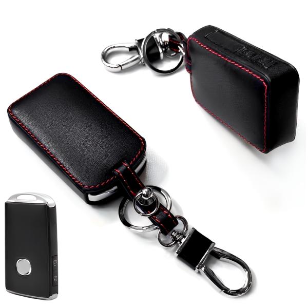 【ご確認】２枚目の適合キー画像と、実物キーをご確認下さい。車種名が同じでも、年式等で形状が異なる場合が御座います。【内容/材質】キーケース：本革（黒革+赤ステッチ）キーホルダー：亜鉛合金+本革ベルト赤いステッチが魅力的な黒革キーカバーです。...