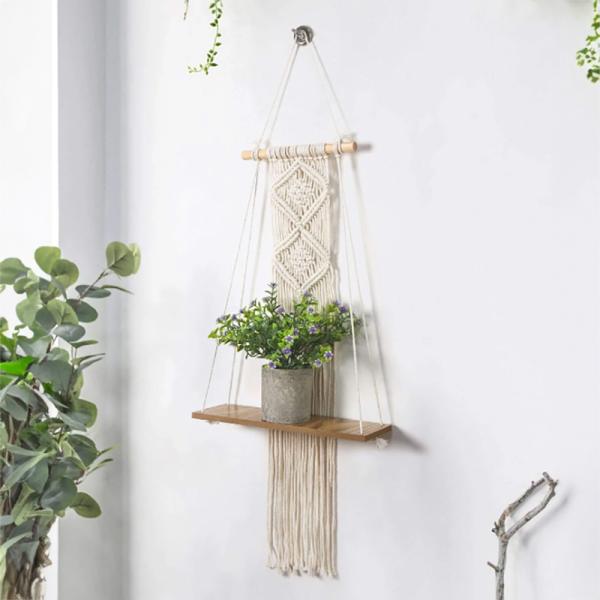 北欧 綿ロープ タッセル ハンギング 植物ハンガー 壁用 ハンガー 手作り ハンドメイド 木製 ドリームキャッチャー商品番号：zzz103※メール便可能商品※＝＝＝サイズ詳細＝＝＝全長：84cm/マクラメ長さ：69cm/棚板サイズ：29.5...