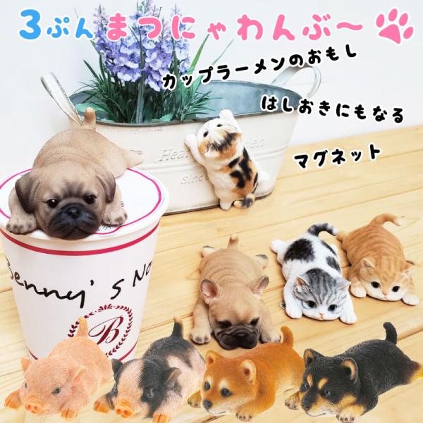 可愛くまつにゃんかわいいわんこ＆にゃんこ＆ぶ〜が3分一緒に待ってくれる☆サバ白サイズ：6.5×11×H4.5cm重量：100gミケサイズ：6.5×11×H4.5cm重量：100g茶トラサイズ：6.5×11×H4.5cm重量：100gパグサイ...